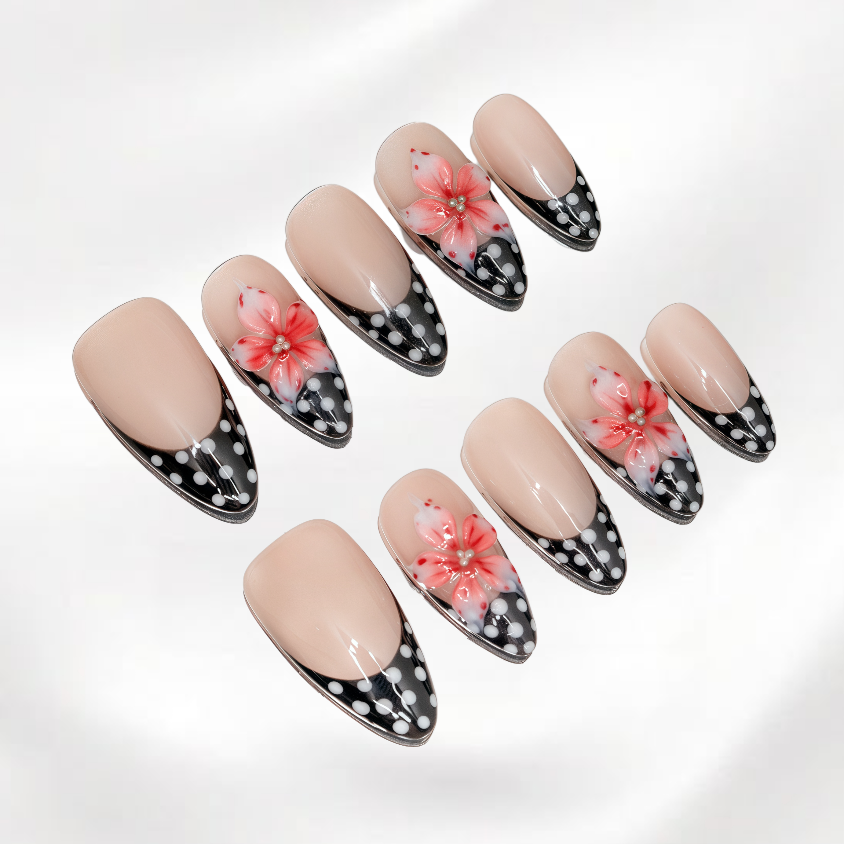 Black French Polka Dot Flower Nails – PINKPUNK
